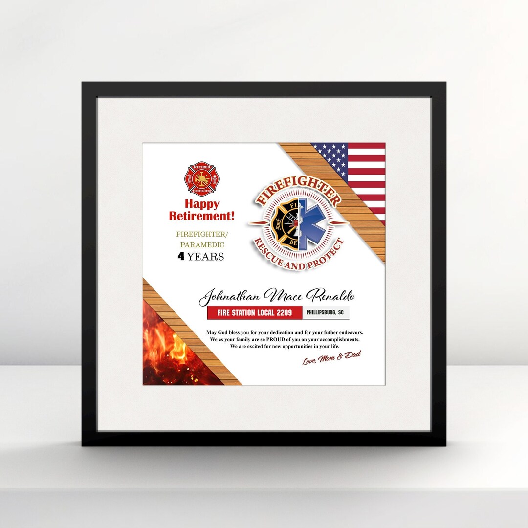 Firefighter Retirement Plaque W/ Dual Fire/rescue Seal Printed ...