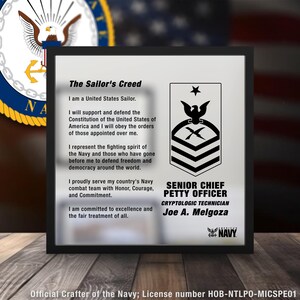 US Navy Sailor's Creed Personalized- Laser Engraved Mirror Plaque - Etsy
