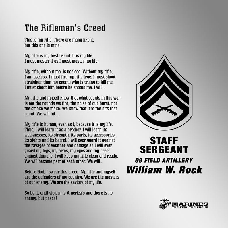 USMC Rifleman's Creed Plaque: Personalized Marine Corps Tribute - Etsy