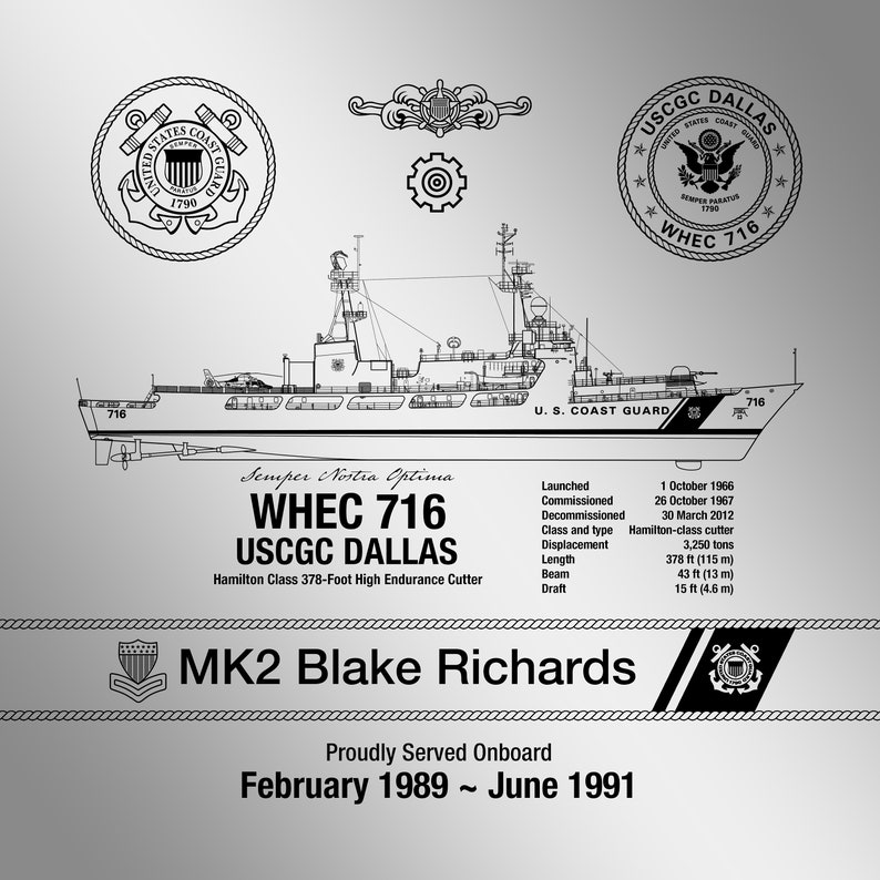 USCG Hamilton-class Cutter WHEC 378' high - Etsy