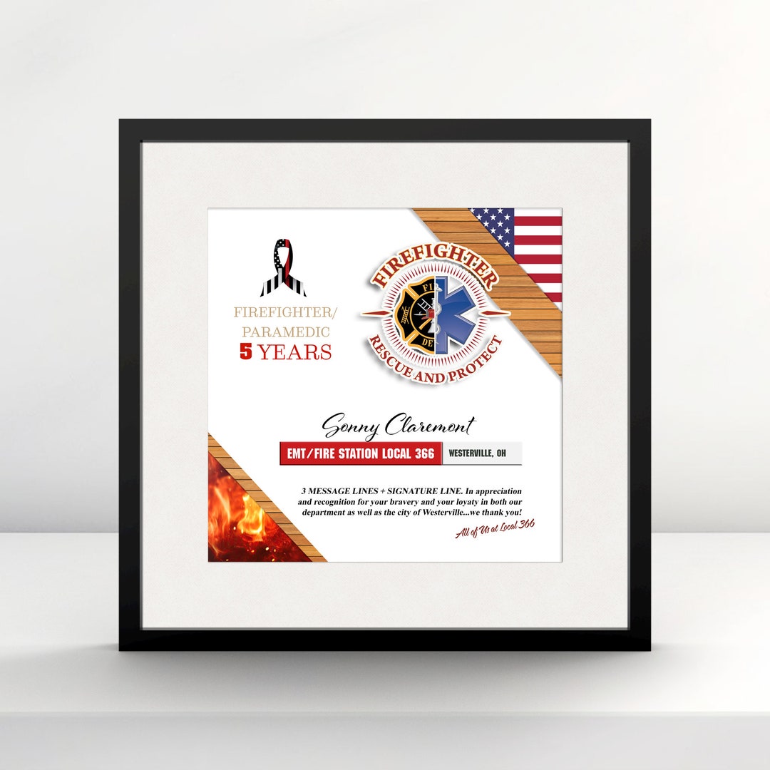 Custom Ems/firefighter Plaque Printed Retirement Gift or Appreciation ...