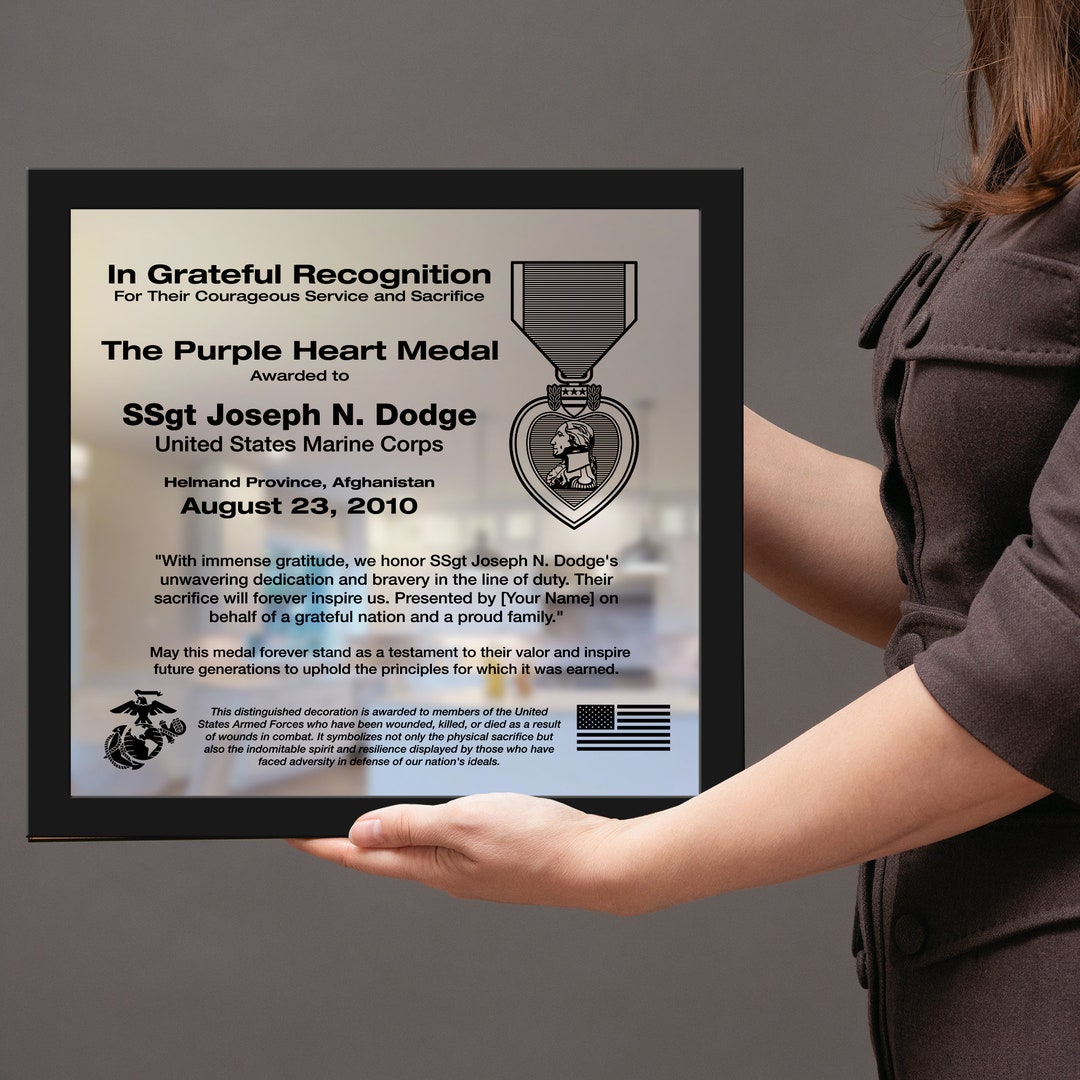 Custom Purple Heart Appreciation Plaque | Customized Award and Laser ...