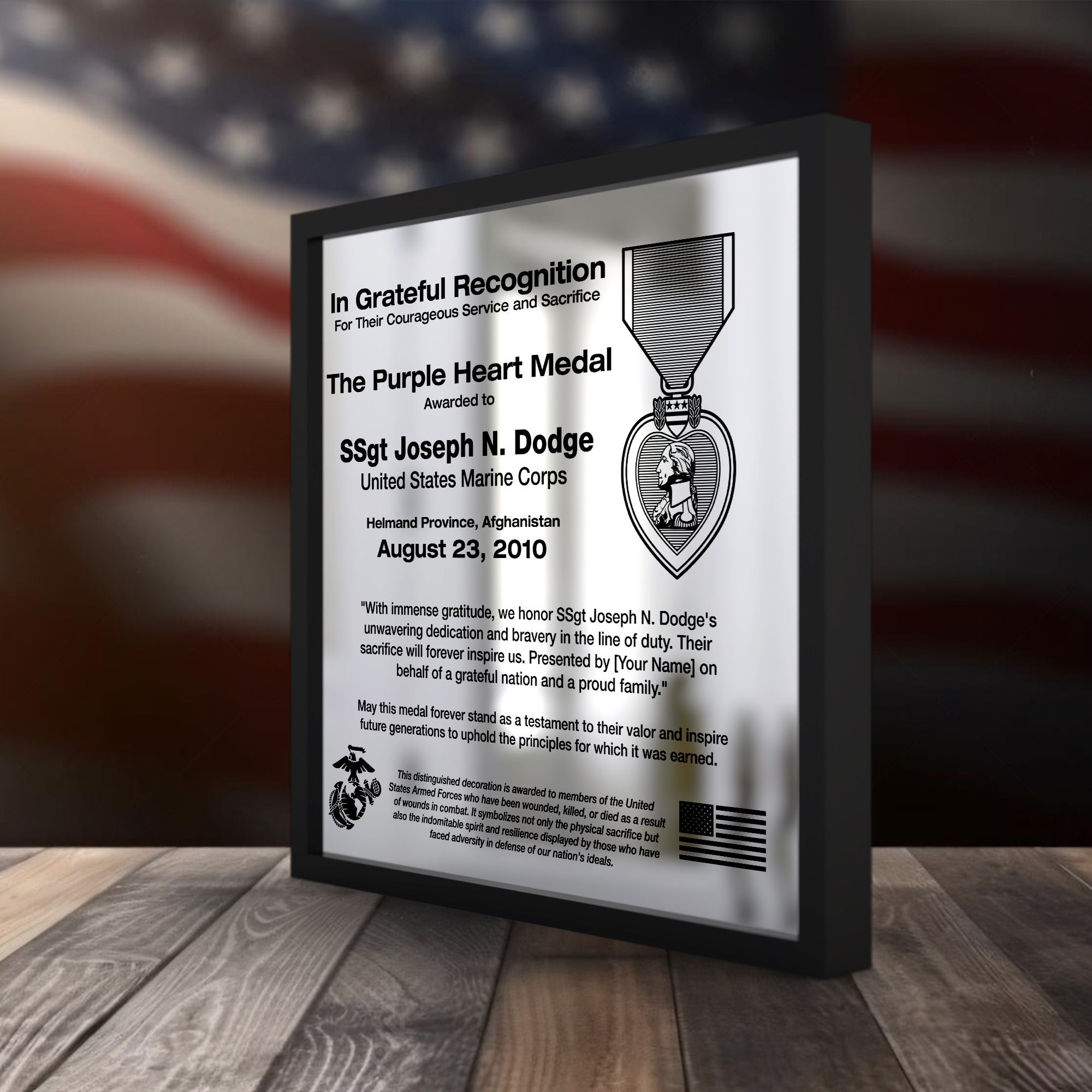 Custom Purple Heart Appreciation Plaque | Customized Award and Laser ...