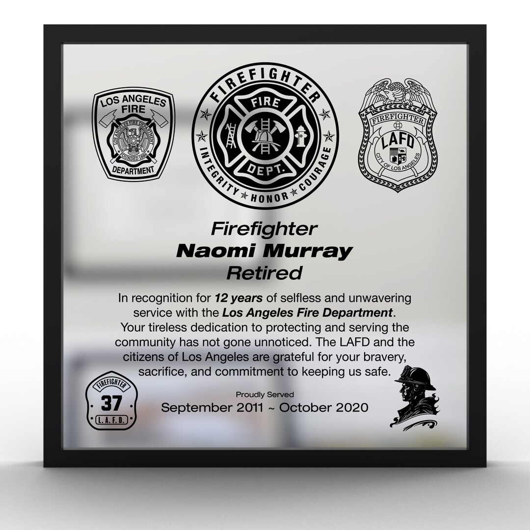 Firefighter Plaque | Custom Engraved Recognition Award or Memorial ...