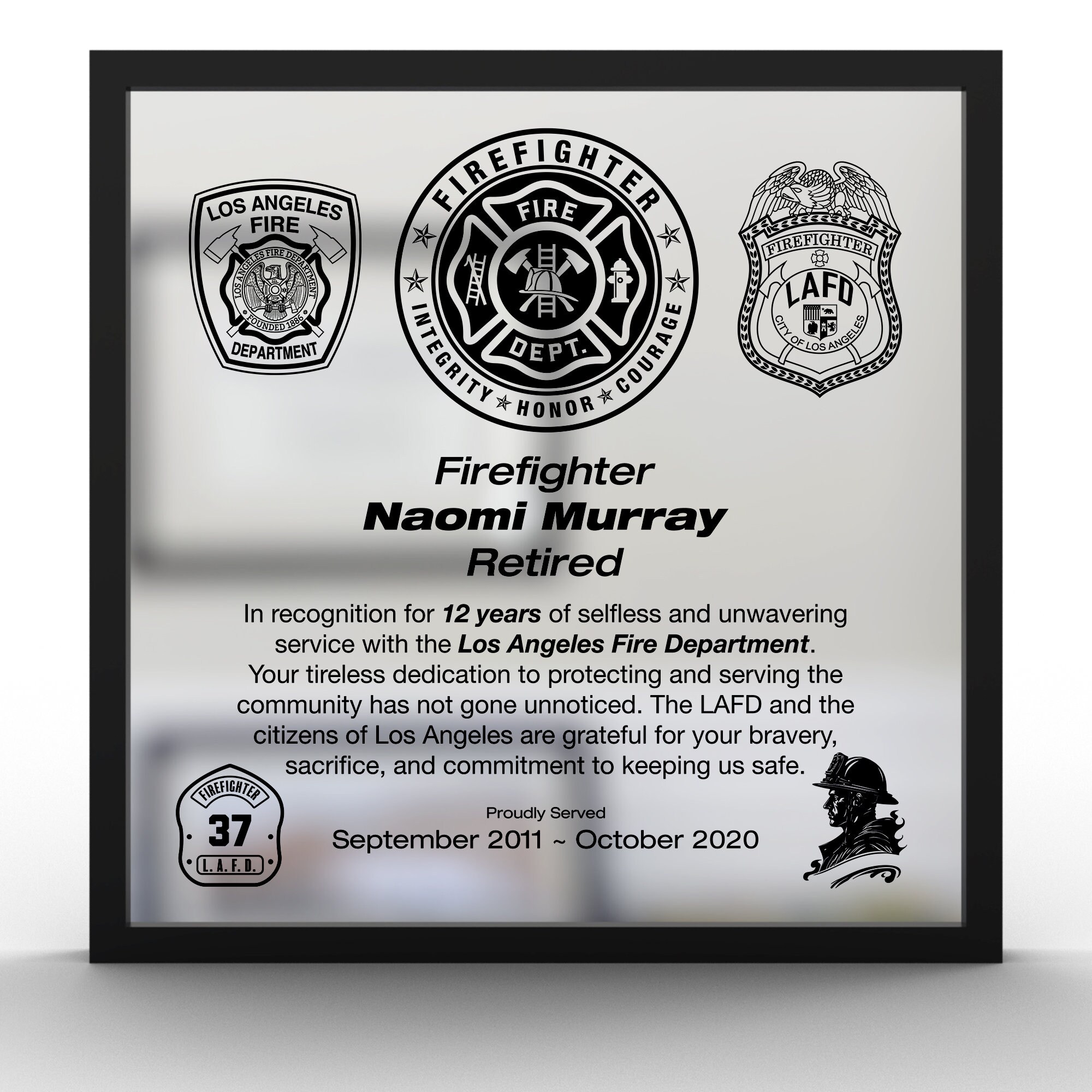 Firefighter Plaque Custom Engraved Recognition Award or Memorial ...