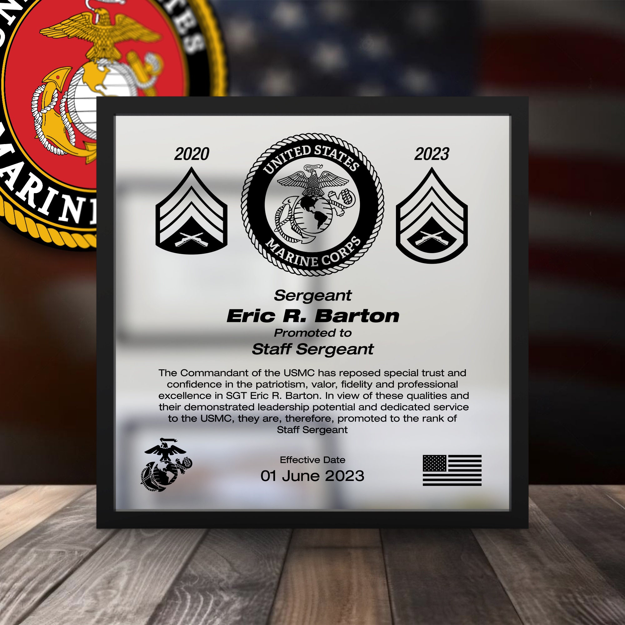 US Marines Promotion Plaque. A Military Gift for Military Retirement ...