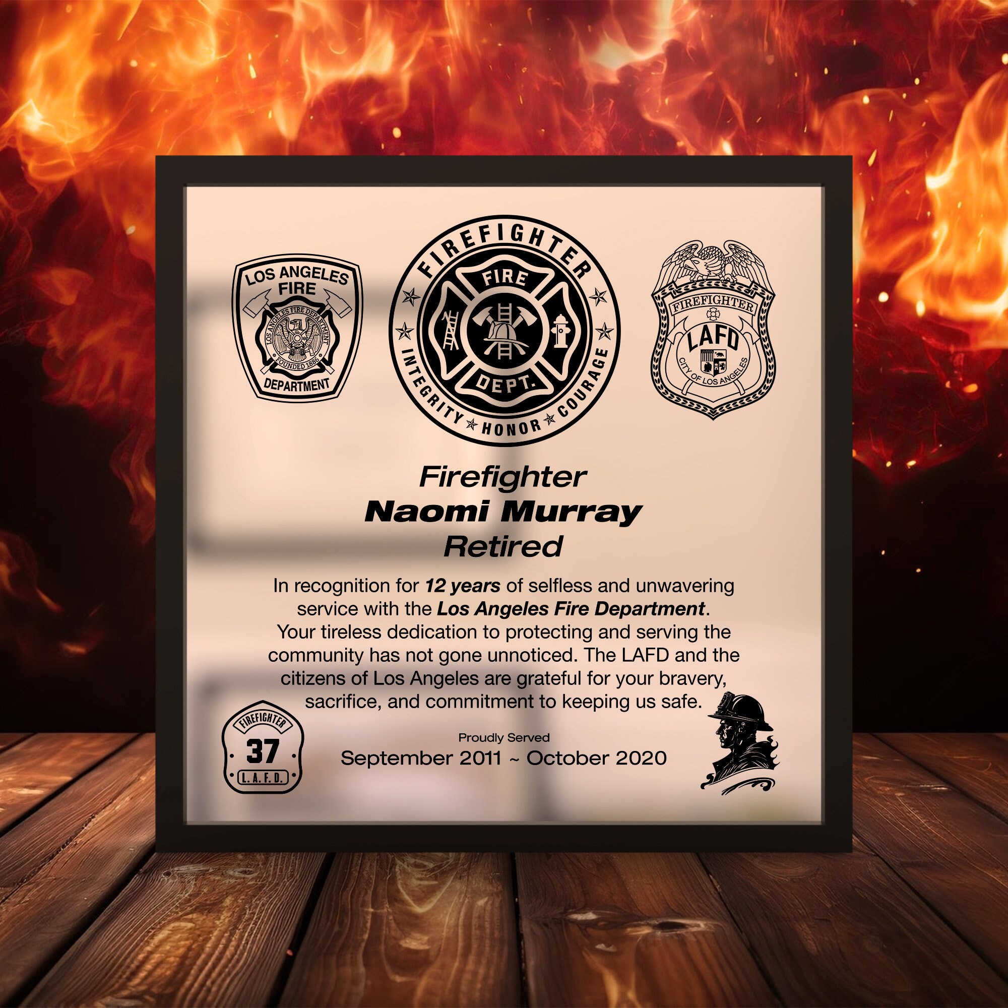 Firefighter Plaque Custom Engraved Recognition Award or Memorial ...