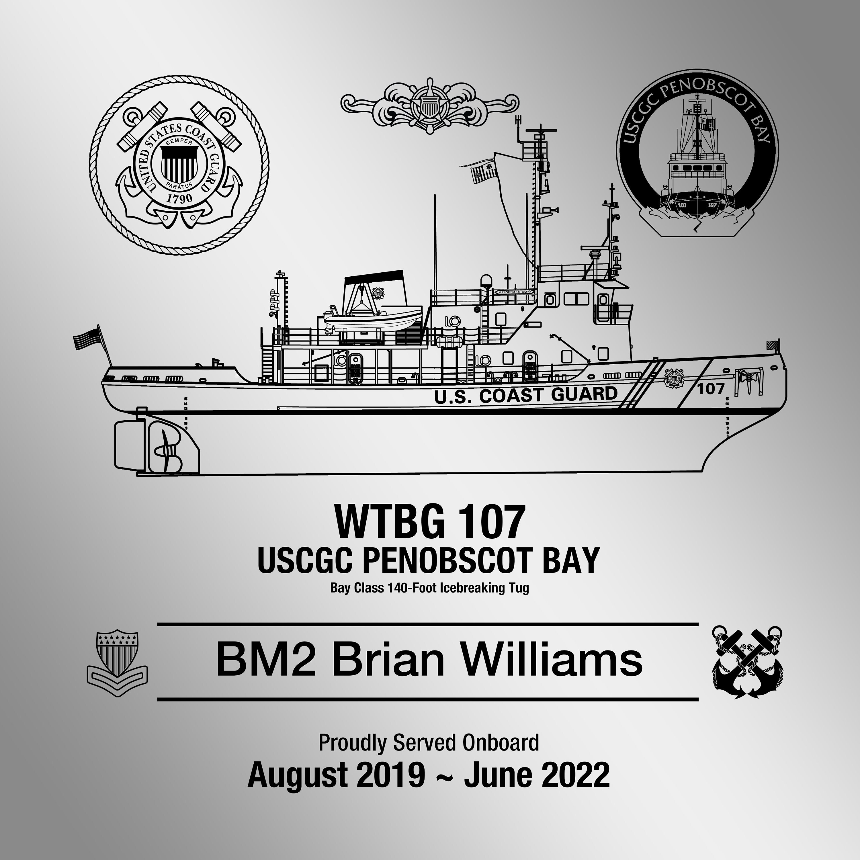 USCG Bay-class Ice Breaking Tug WTGB 140' Military Service Plaque ...