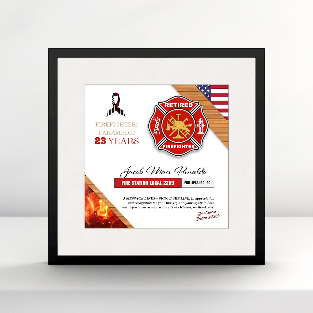 Firefighter Retirement Plaque With Firefighter Support Ribbon Printed ...