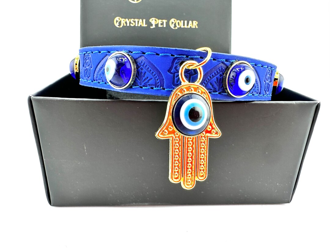 Vegan Leather Cat/dog Collar Evil Eye W/ Fatima Hand - Etsy