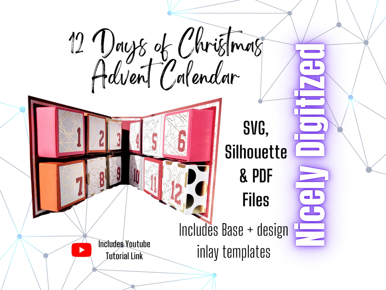 Advent Calendar Template, 12 Days of Christmas Advent Calendar, SVG ...