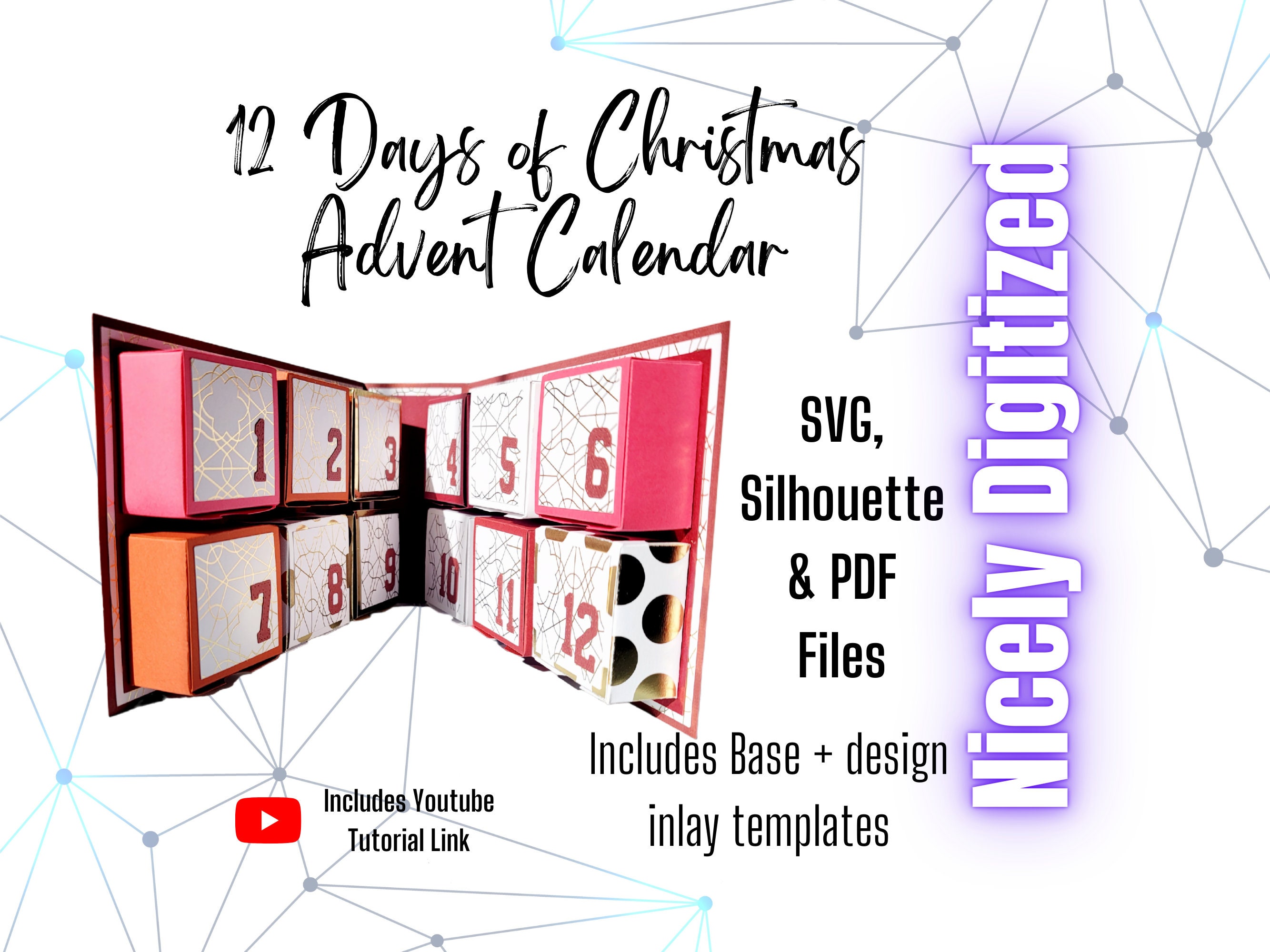 Advent Calendar Template, 12 Days of Christmas Advent Calendar, SVG ...