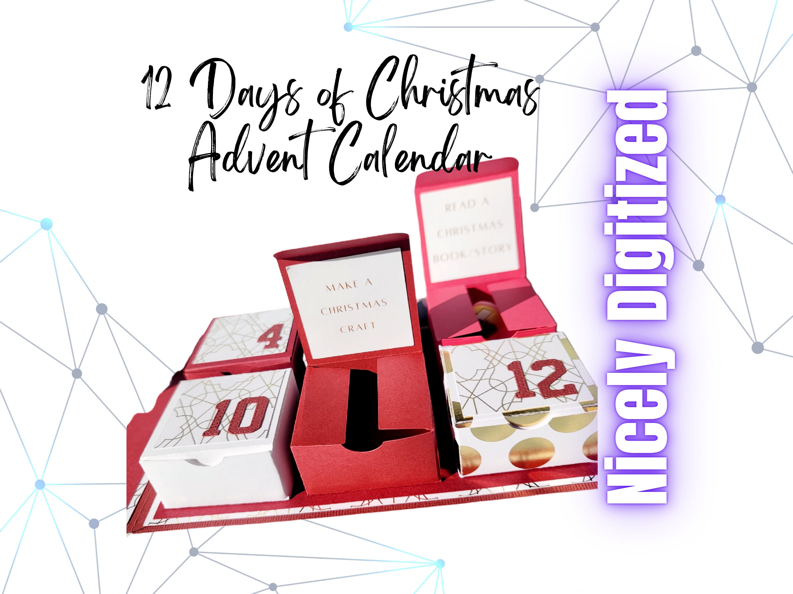 Advent Calendar Template, 12 Days of Christmas Advent Calendar, SVG ...