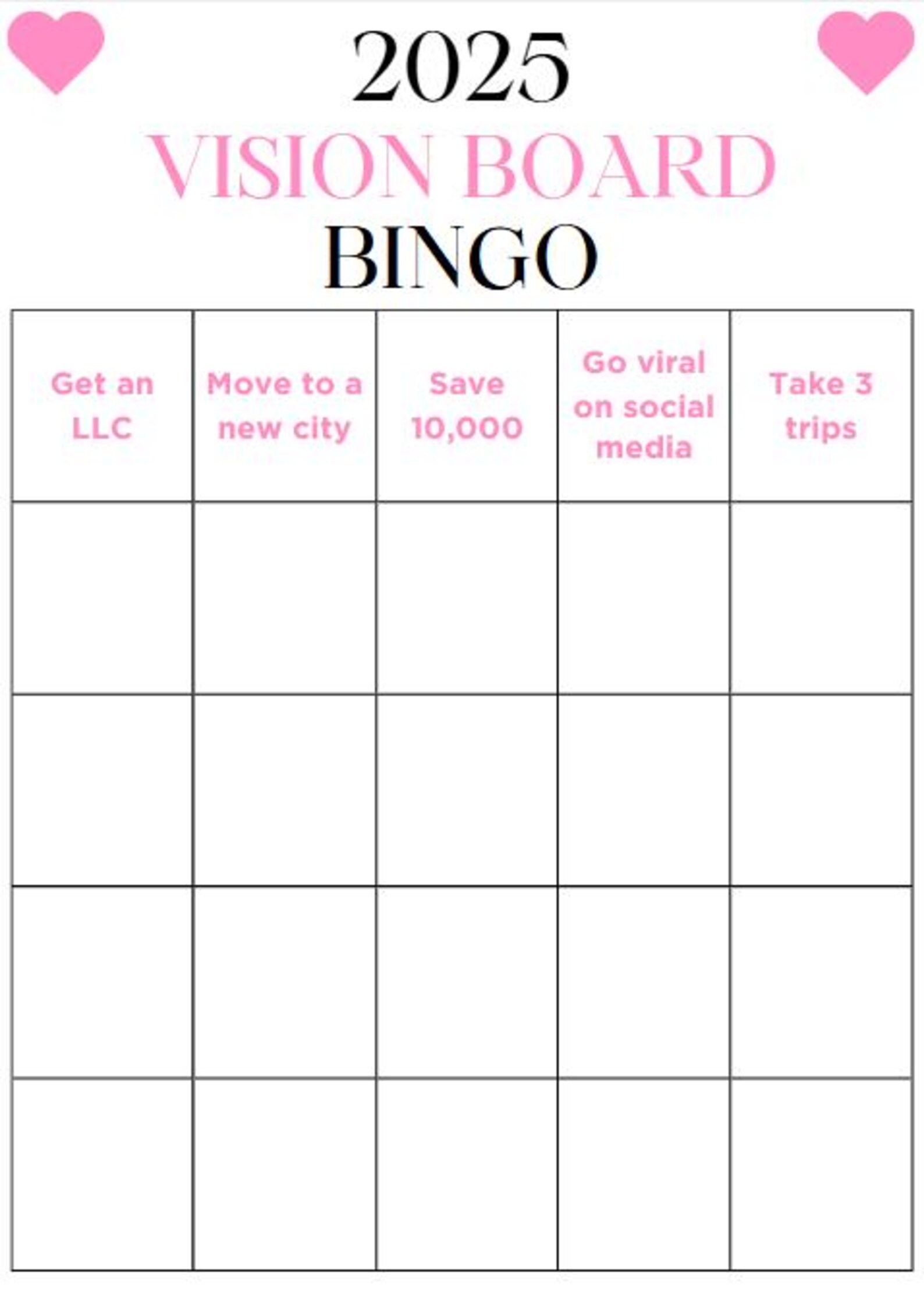 2025 Vision Board Bingo Card: Goal-setting Template (editable Canva ...