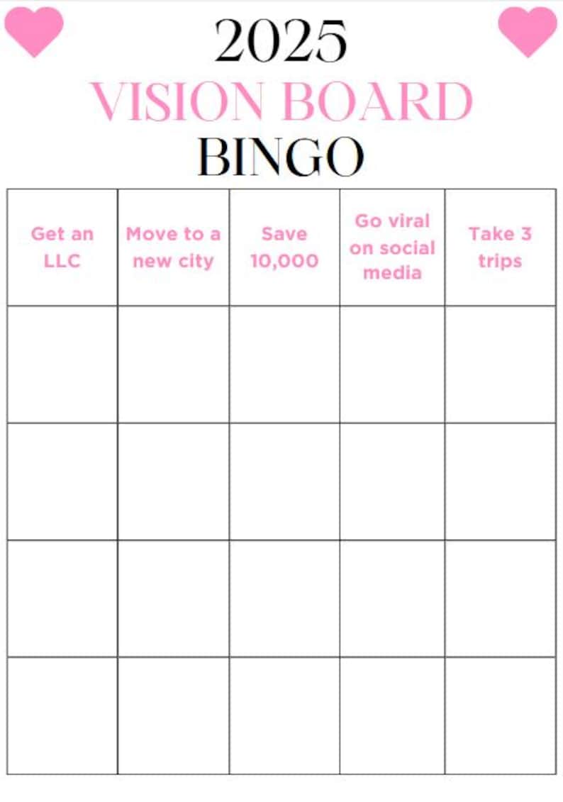 Printable 2025 Vision Board Bingo Card – Editable in Canva| Fun Goal ...