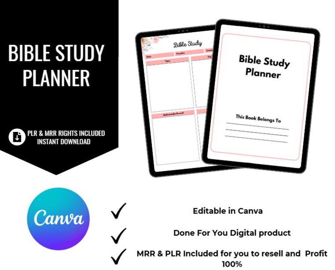 Editable Bible Study Planner Template: Canva PDF (MRR & PLR Rights) - Etsy