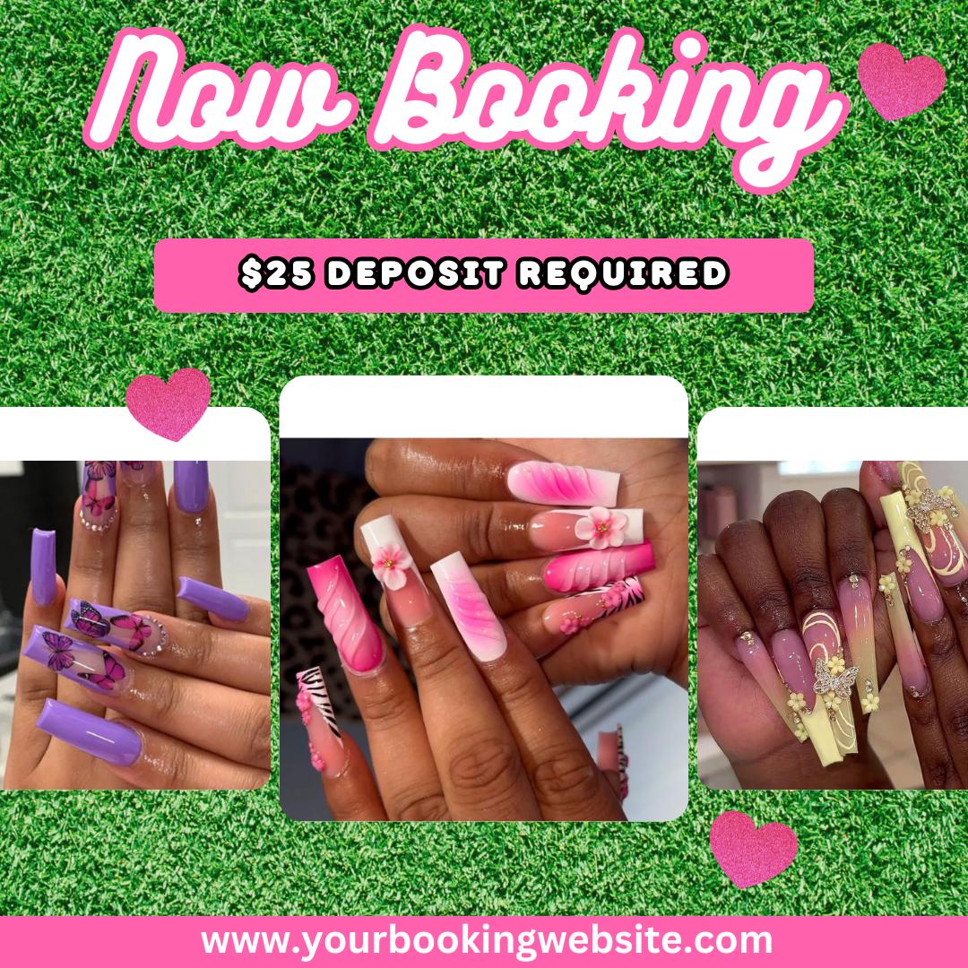 Spring-themed Nail Tech Booking Flyer | Pink | Editable Canva Template ...