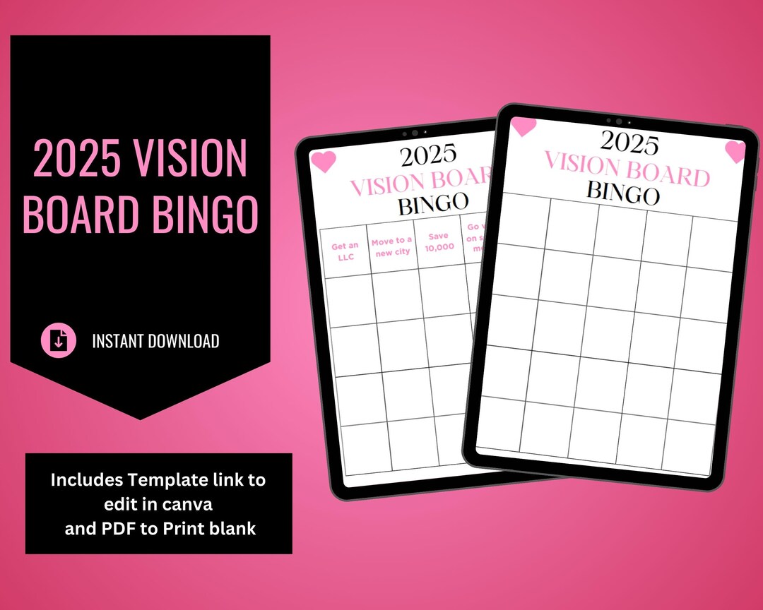 2025 Vision Board Bingo Card: Goal-setting Template (editable Canva ...