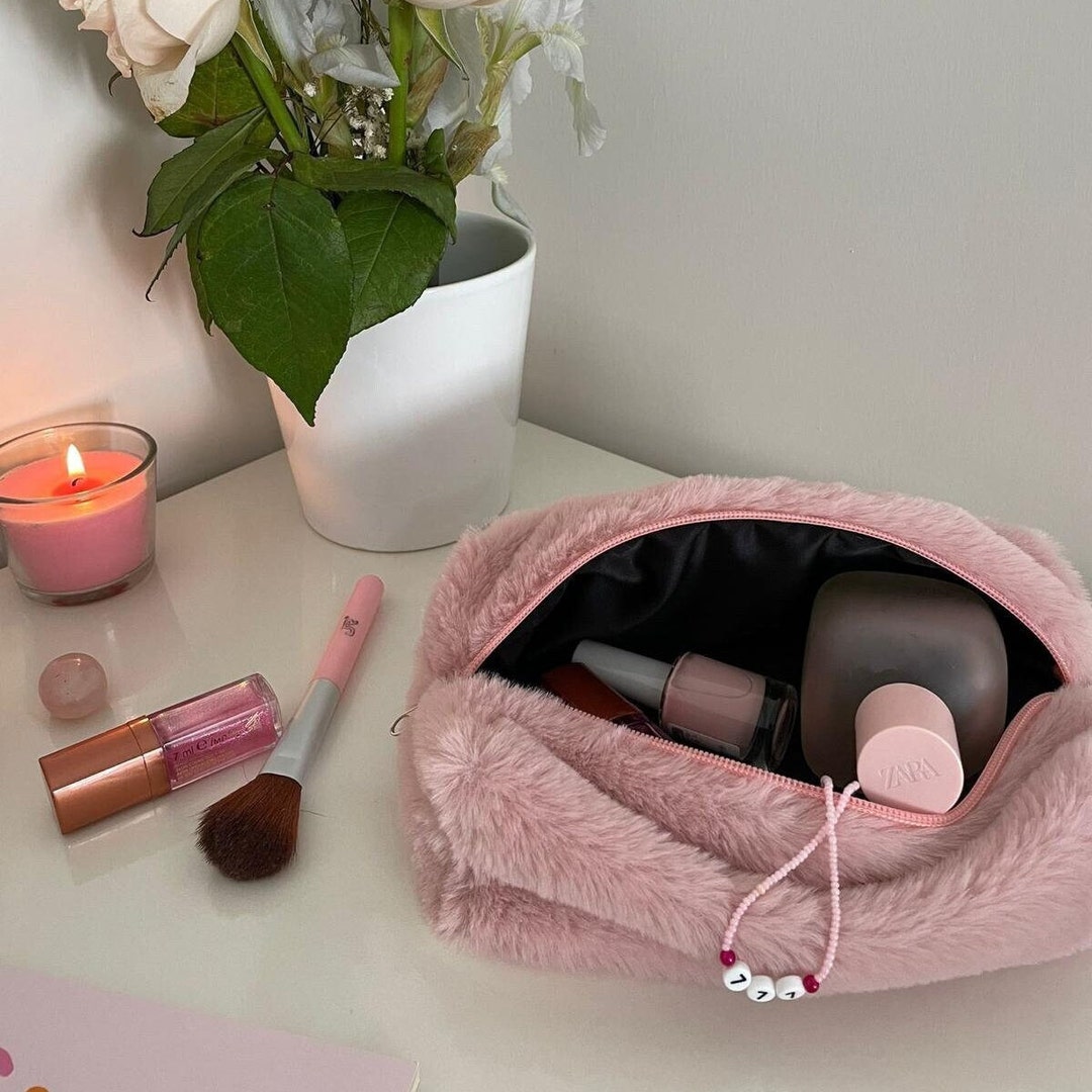 Powder Pink Fluffy Makeup Bag,pencil Case,sherpa Cosmetic Bag,travel ...