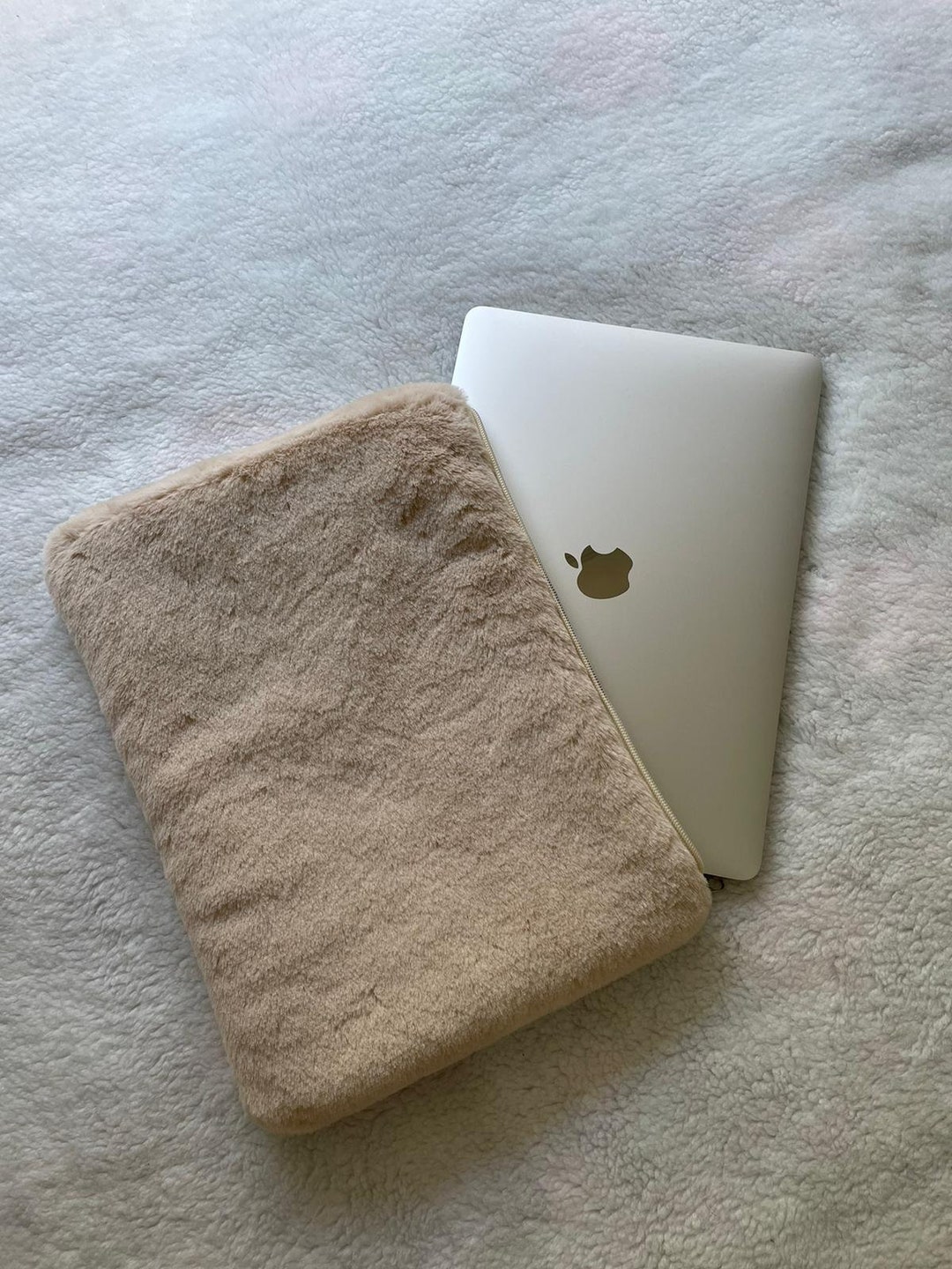 Cream Fluffy Laptop Sleeve,plush MacBook Case,flat Pouch,notebook Cover ...