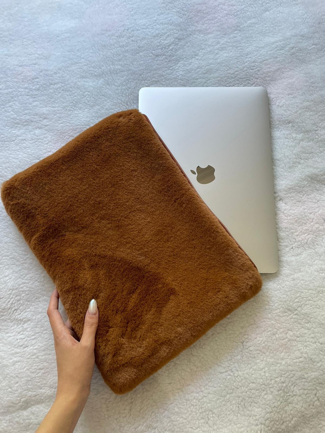 Light Brown Fluffy Laptop Sleeve,plush MacBook Case,flat Pouch,notebook ...