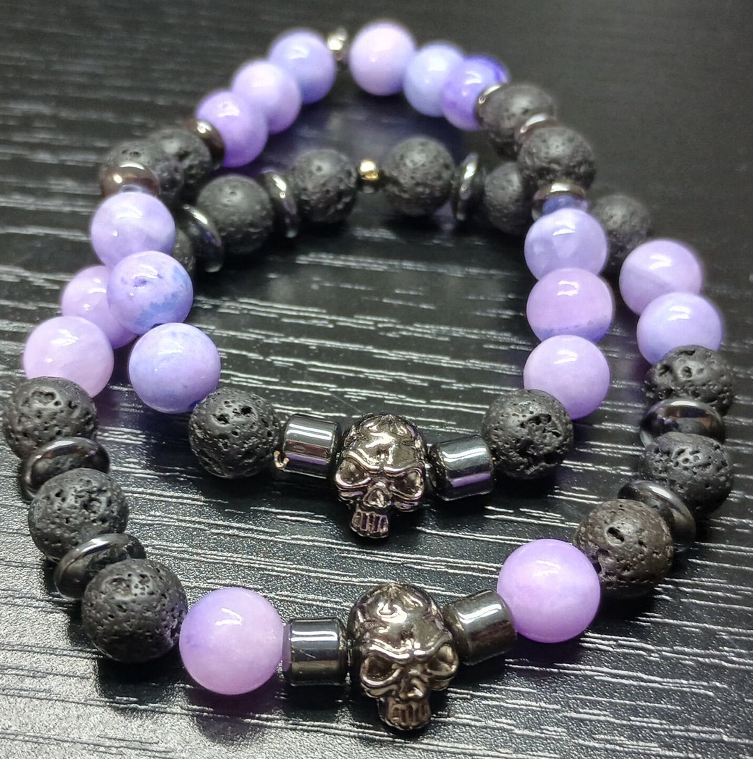 Couples Bracelet Lilac Angelite and Lava With Black Hematite Accents ...