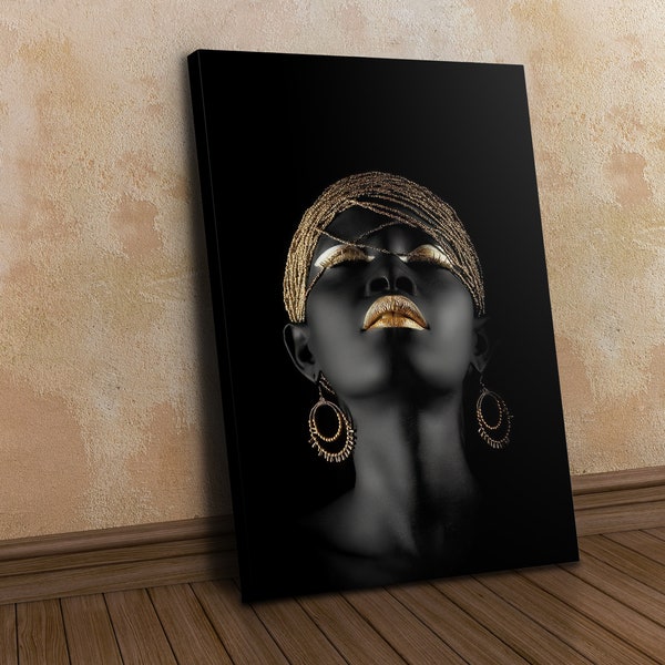 Black Woman With Gold Lips Painting - Etsy