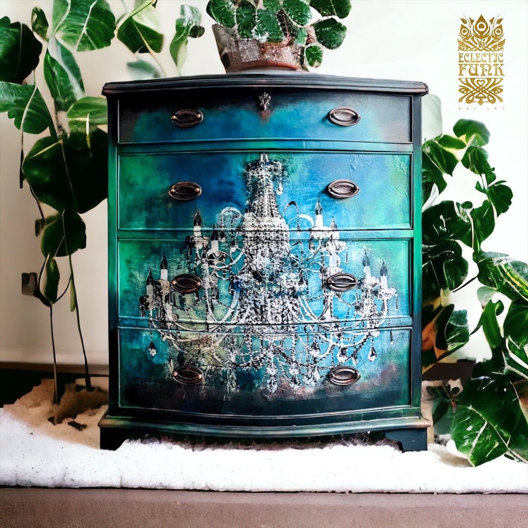 SOLD Vintage/antique Eclectic Upcycled Green, Black and Blue Maximalist ...