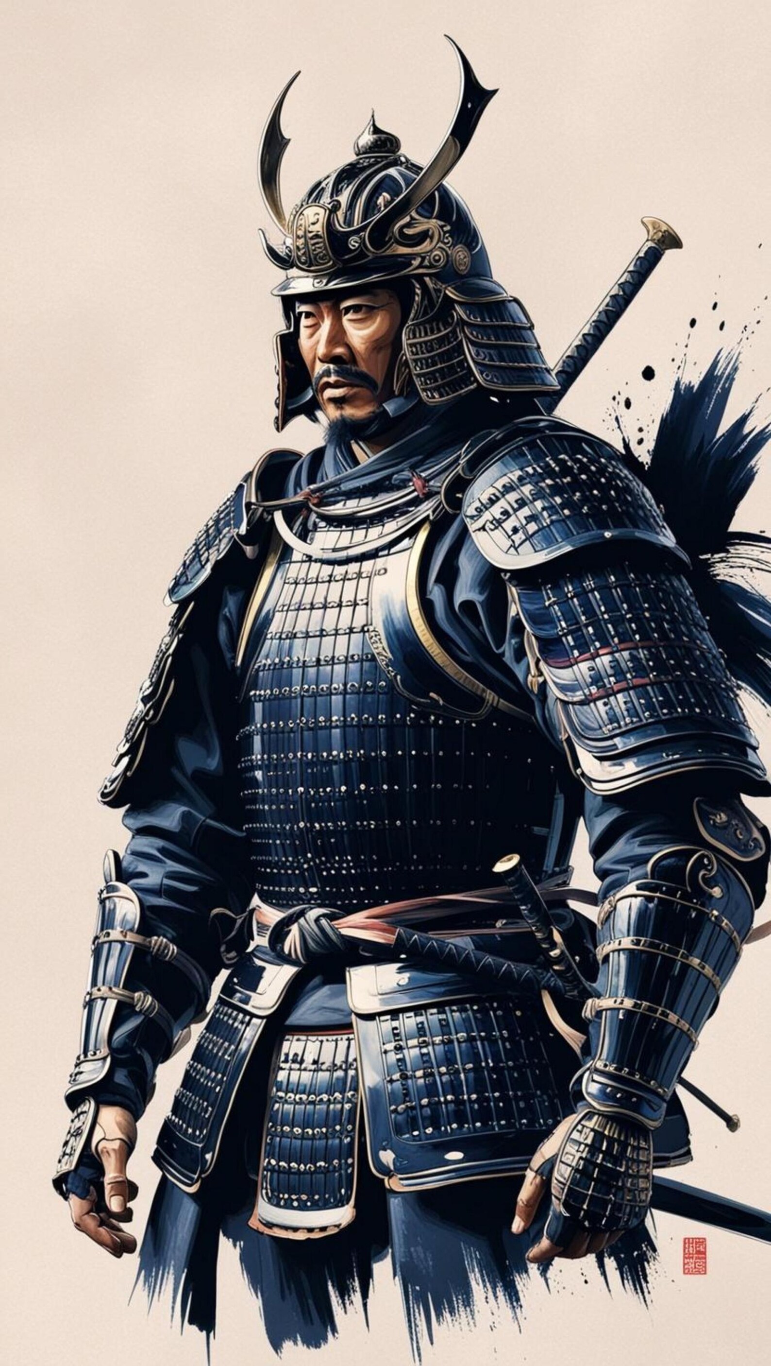 Red & Black Samurai Digital Art | Japanese Warrior Illustration ...