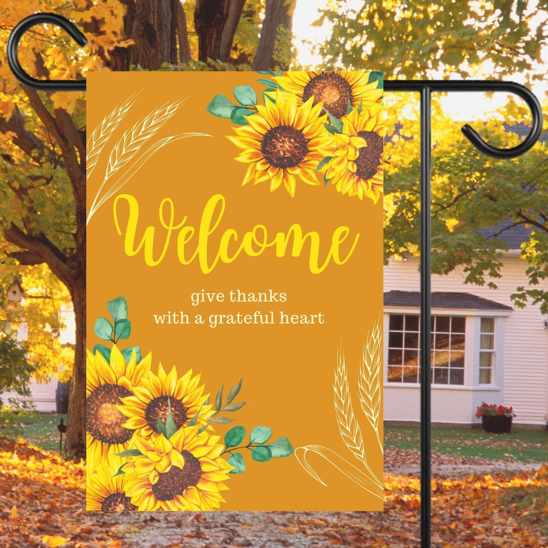 Sunflower Welcome Garden Flag, Orange Fall Garden Flag, Welcome Fall ...