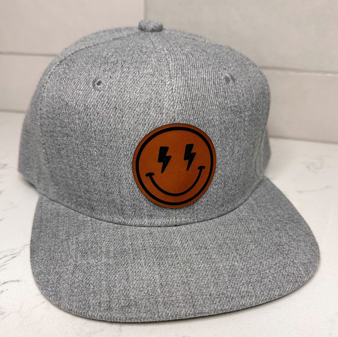 Smiley Face Kids Engraved Hat, Engraved Vegan Leather Patch Hat ...