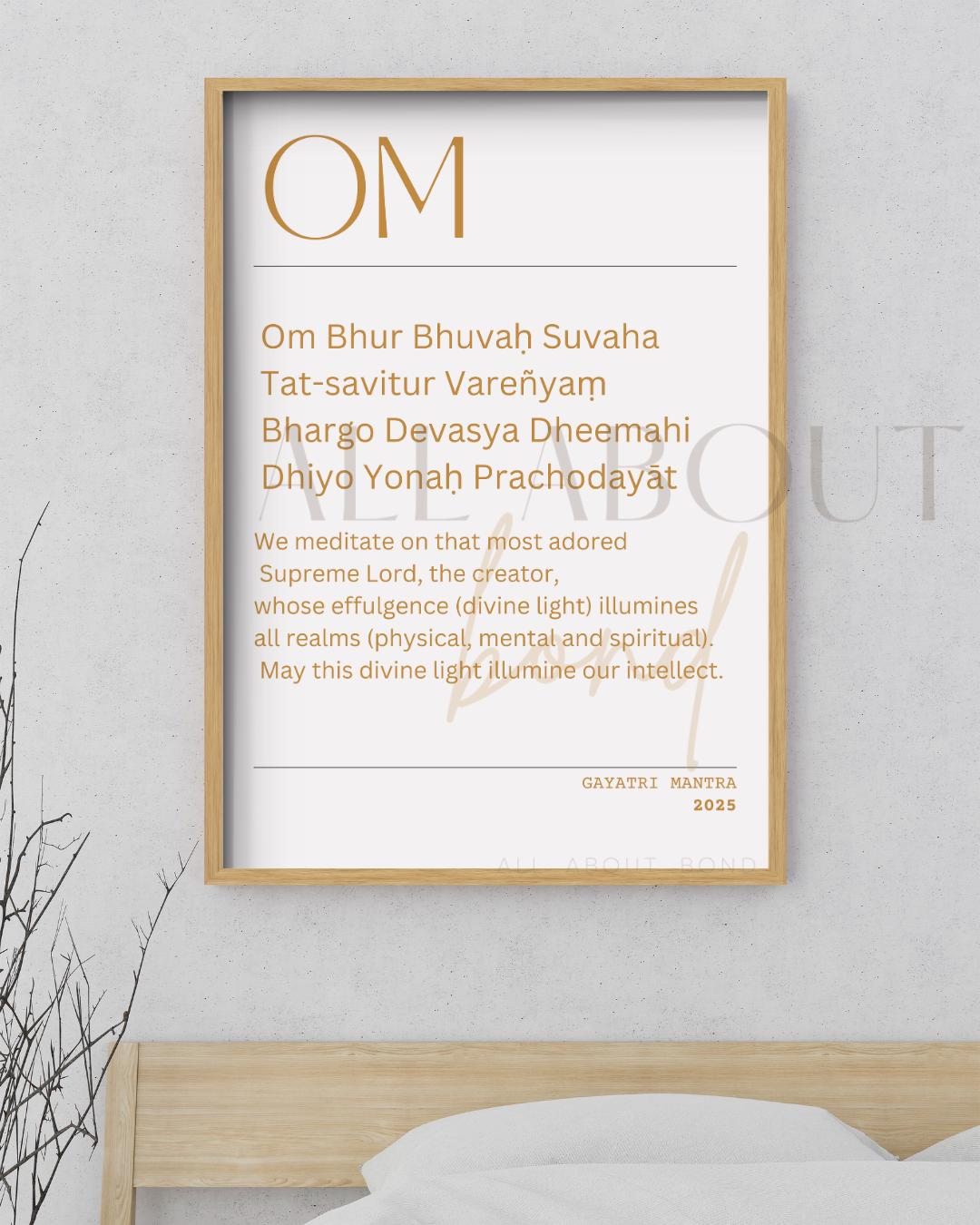 Hindu OM GAYATRI MANTRA Minimalist Wall Art Poster, Calligraphy |light ...