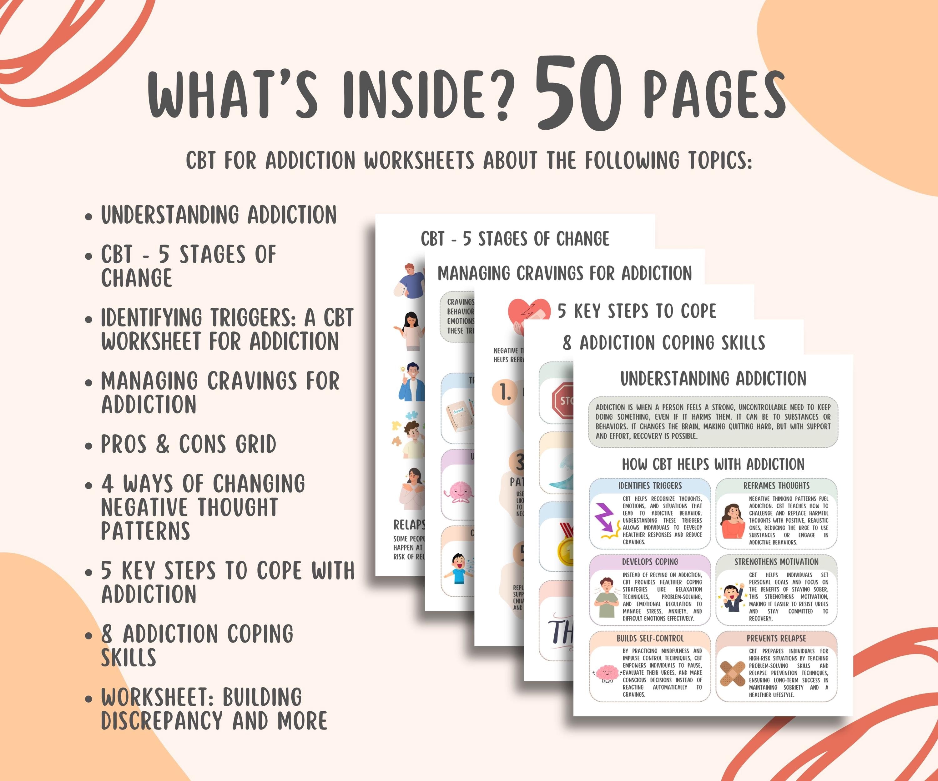 CBT for Addiction Worksheets, Sobriety Planner, Relapse Prevention Plan ...