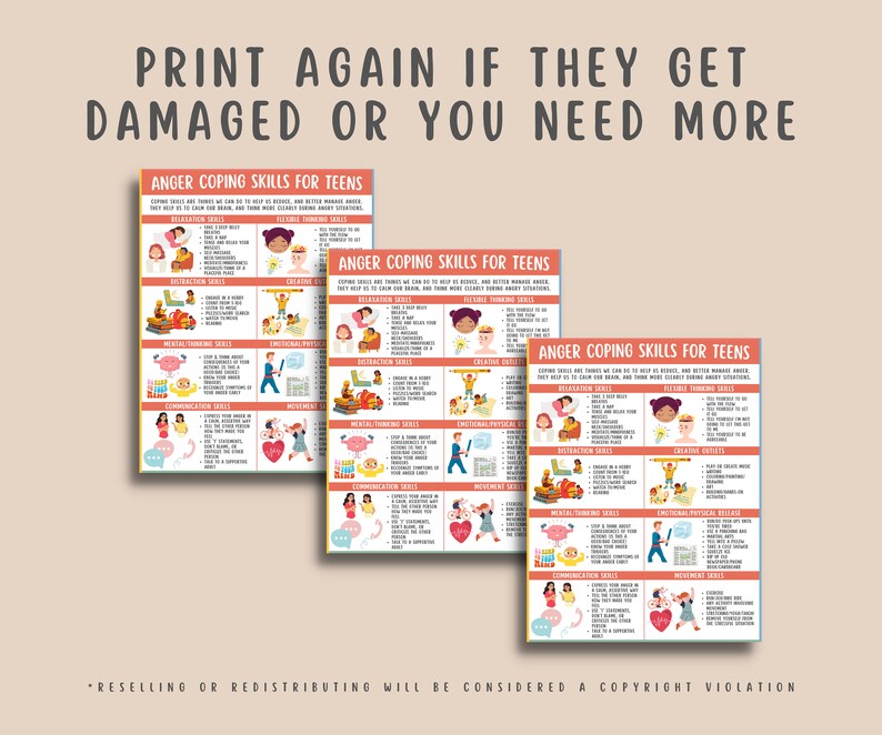 Anger Coping Skills for Kids & Teens, Anger Management Print, Anger ...