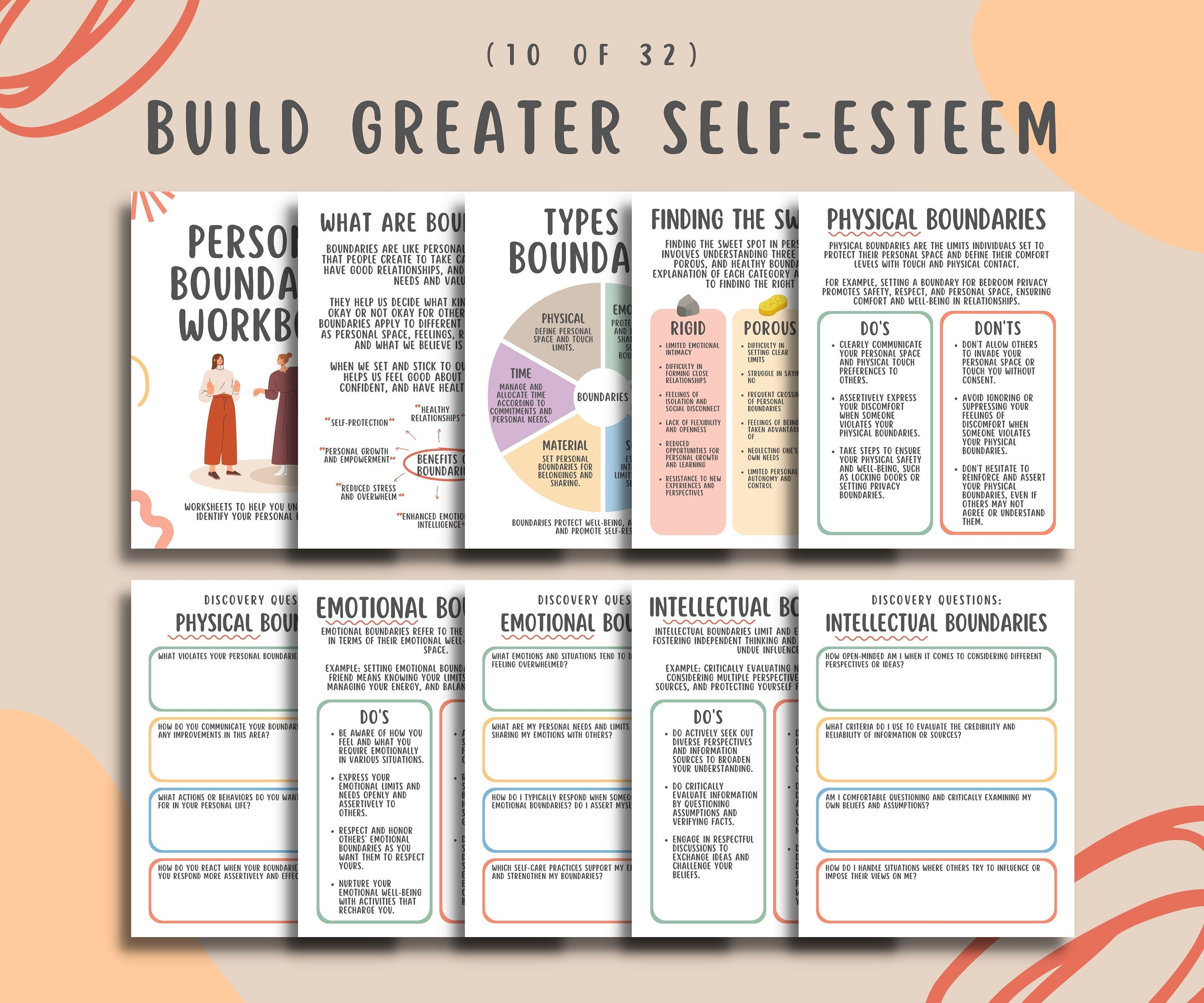 32 Personal Boundaries Worksheets, DBT Therapy Workbook, Healthy ...