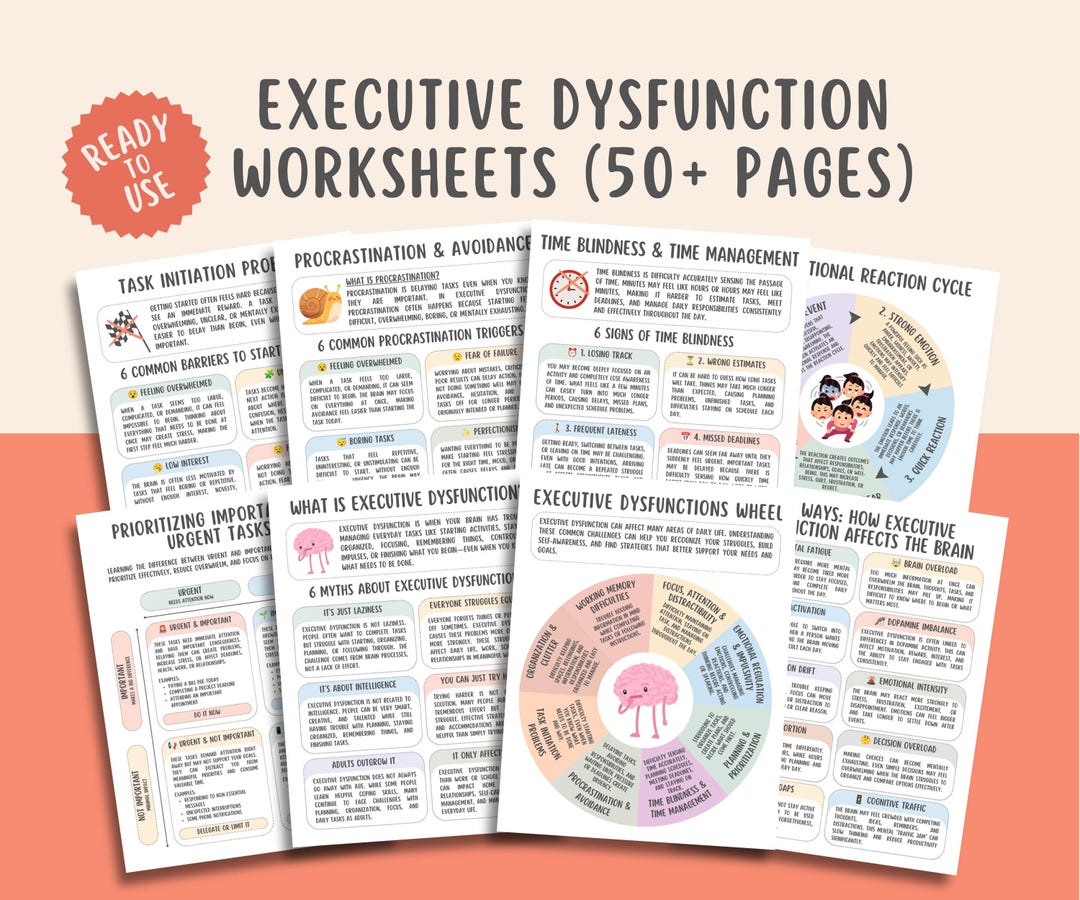 Executive Dysfunction Worksheets, ADHD Planner, Executive Function ...