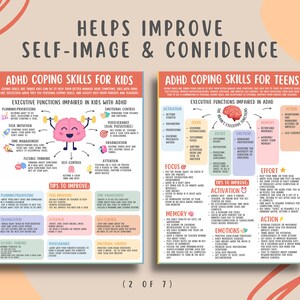 ADHD Coping Skills Bundle for Kids Teens (7 Pages Set) Mental Health ...