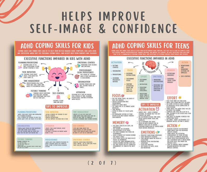 ADHD Coping Skills Bundle for Kids Teens 7 Pages Set Mental - Etsy