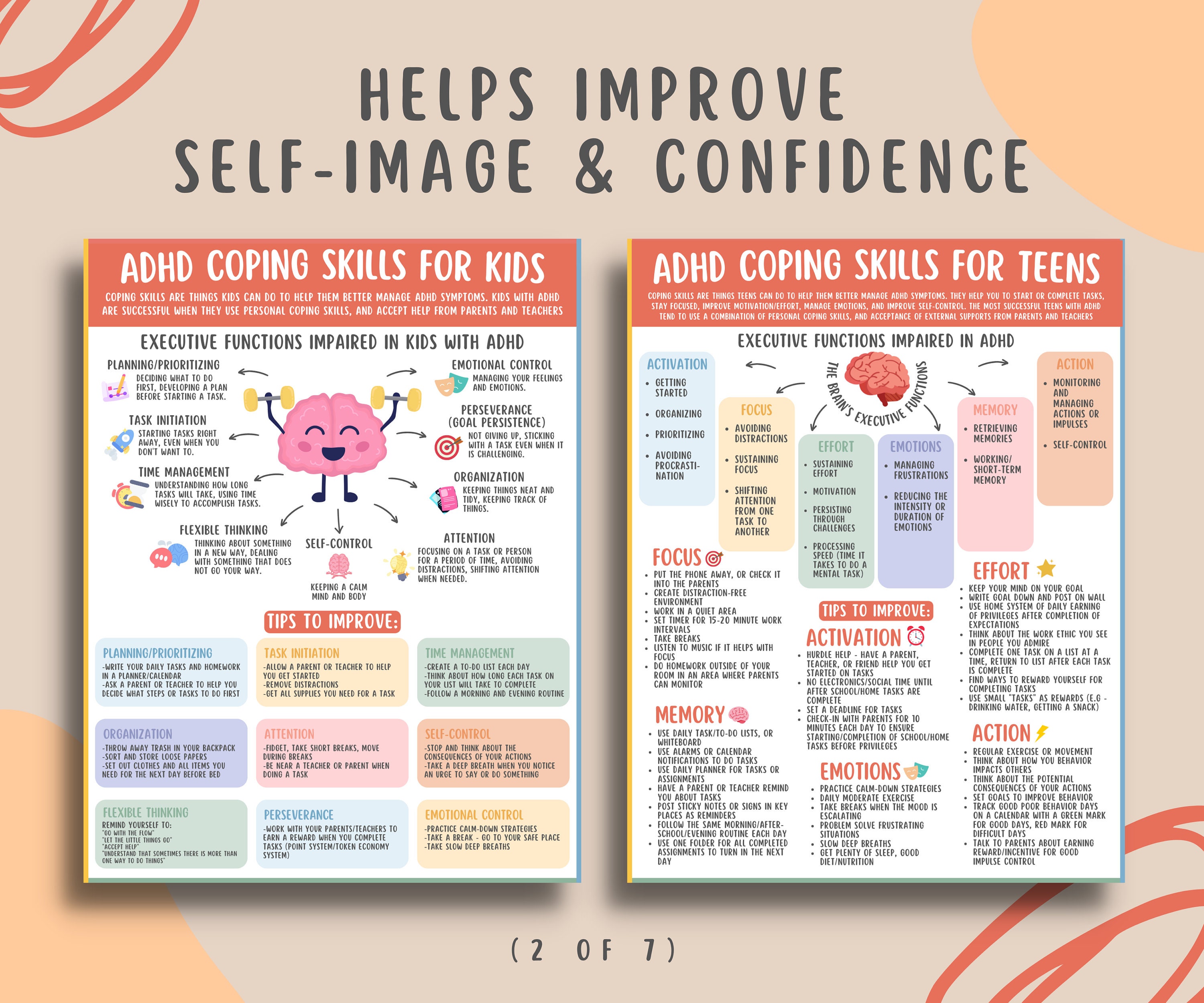 ADHD Coping Skills Bundle for Kids Teens 7 Pages Set Mental - Etsy UK