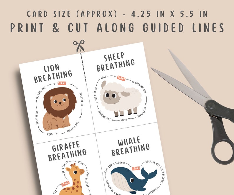 24 Mindful Animal Breathing Cards, Anxiety Coping Calming Corner Tools ...