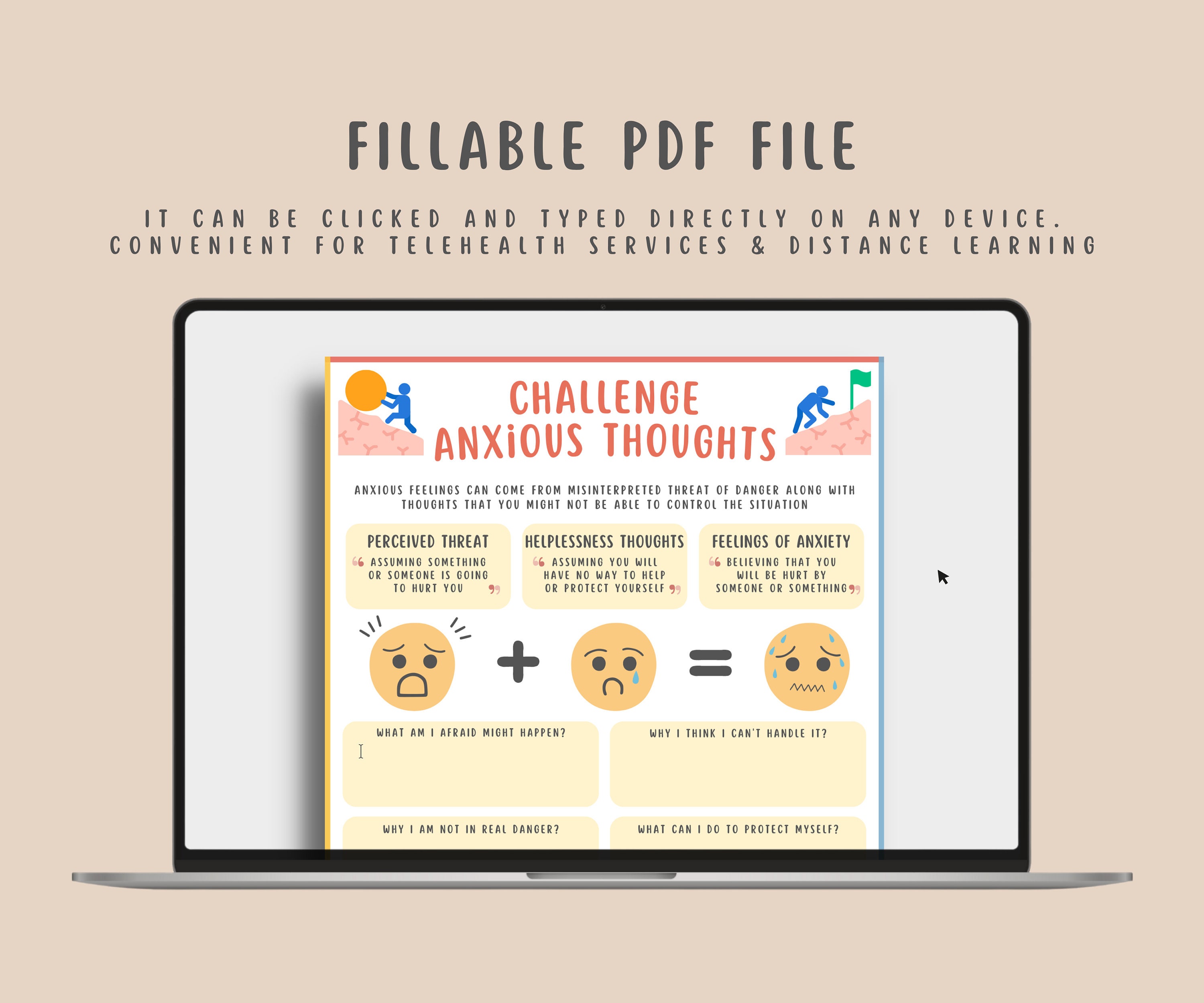 Challenging Anxious Thoughts Worksheet for Kids and Teens, Fillable ...