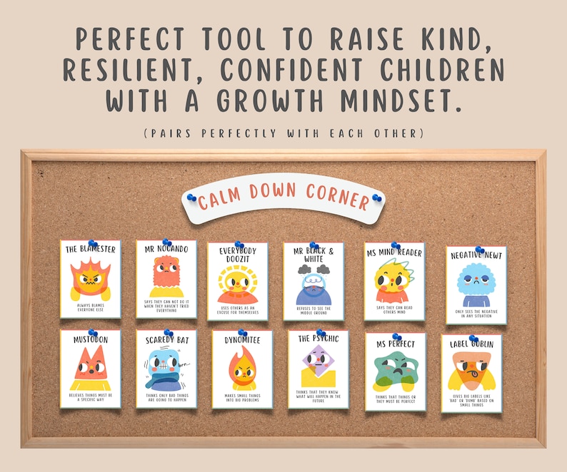 12 Thought Monsters Flashcard for Kids Teens, Thinking Traps Children ...