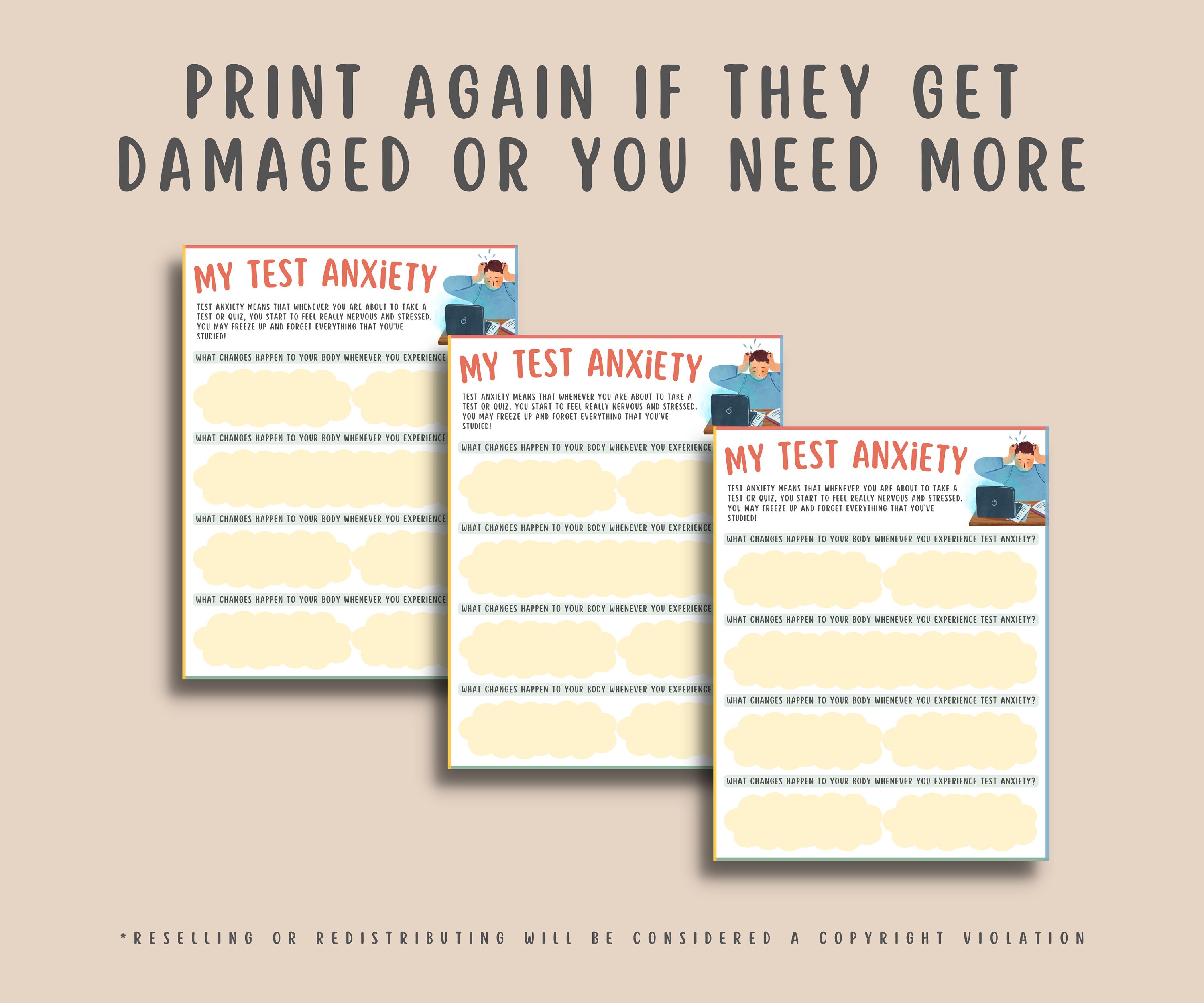 Test Anxiety Worksheet for Kids and Teens Help Children With - Etsy