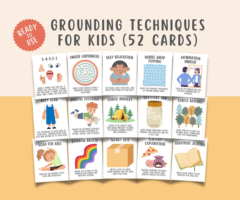 52 Grounding Techniques Flashcards Coping Strategies Children Self ...
