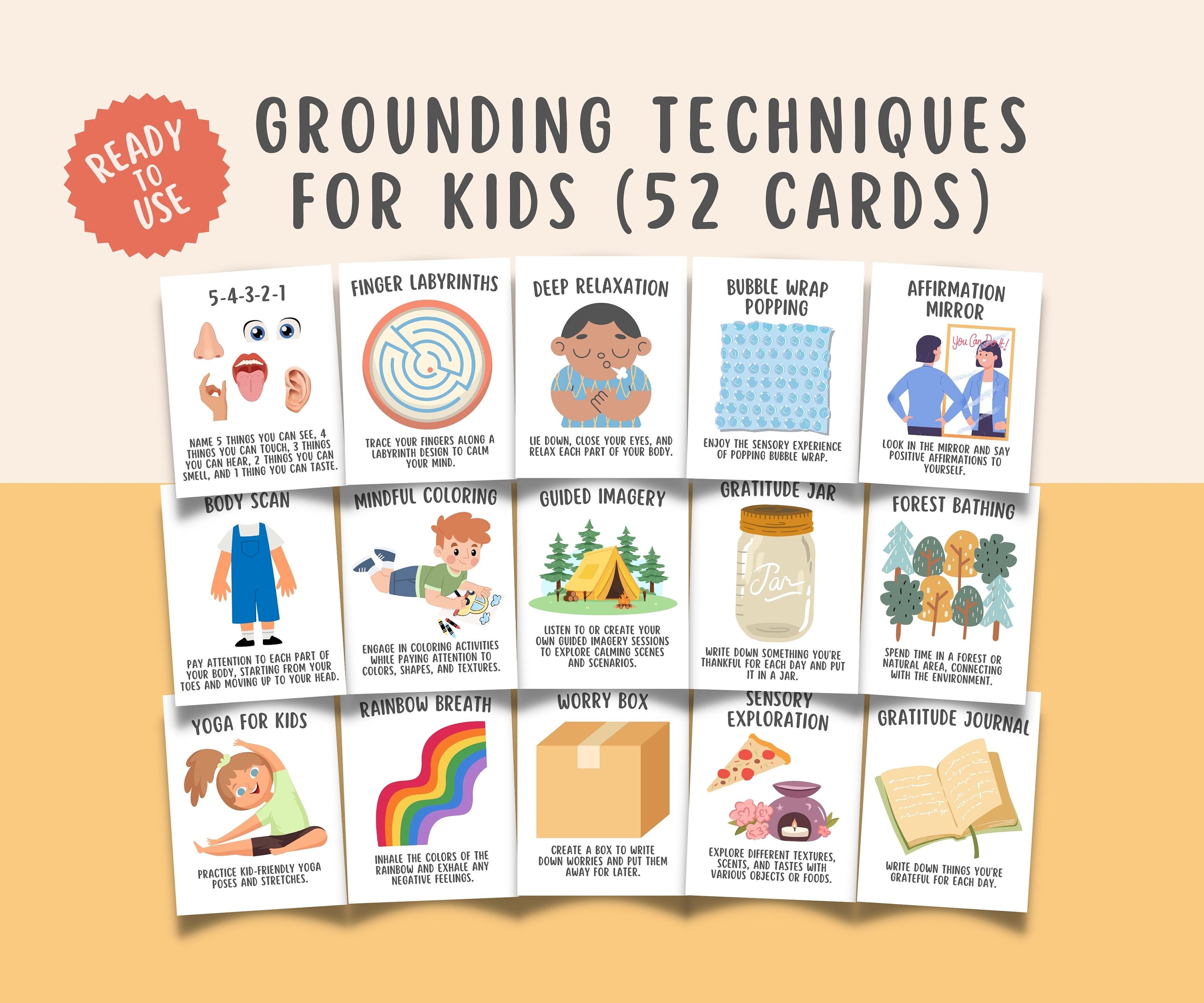 52 Grounding Techniques Flashcards Coping Strategies Children Self ...