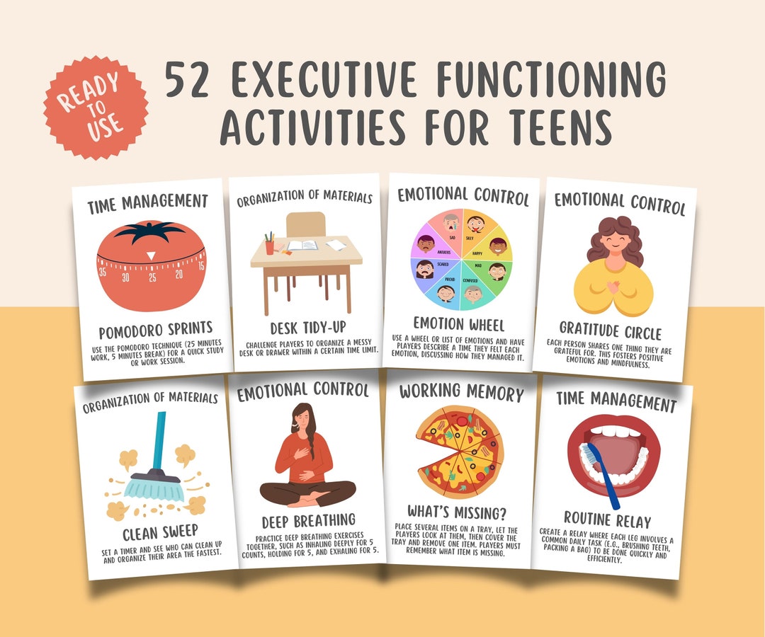 52 ADHD Executive Functioning Activity Flashcards for Teens, Executive ...