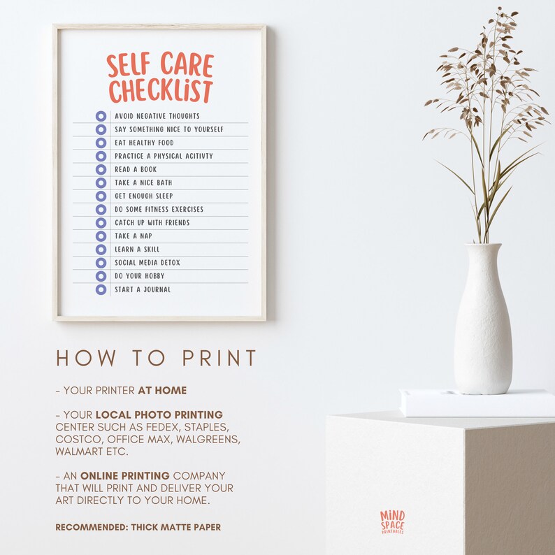 Self Care Checklist Printable Check in Sign Coping Skills - Etsy