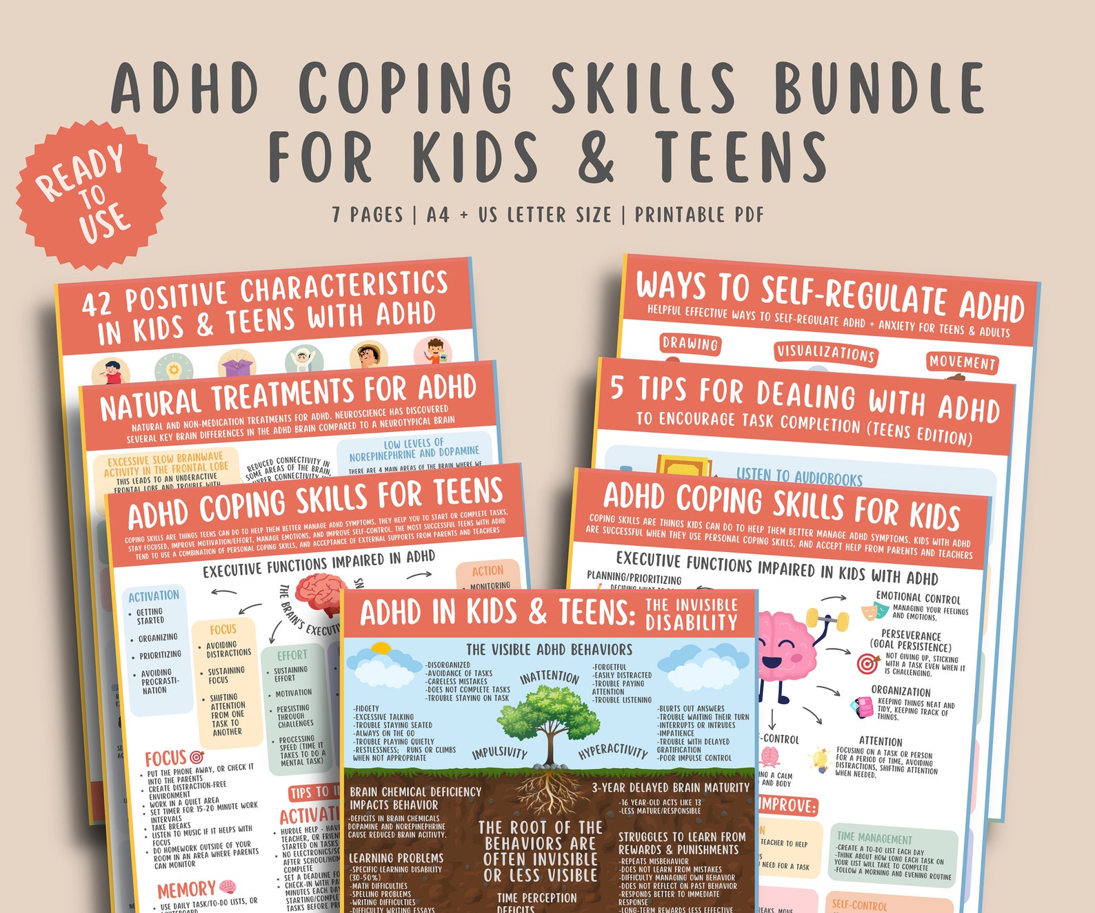 ADHD Coping Skills Bundle for Kids Teens 7 Pages Set Mental - Etsy