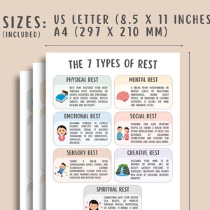 7 Types of Rest Self-care Worksheets, Mental Health Resources, Calming ...