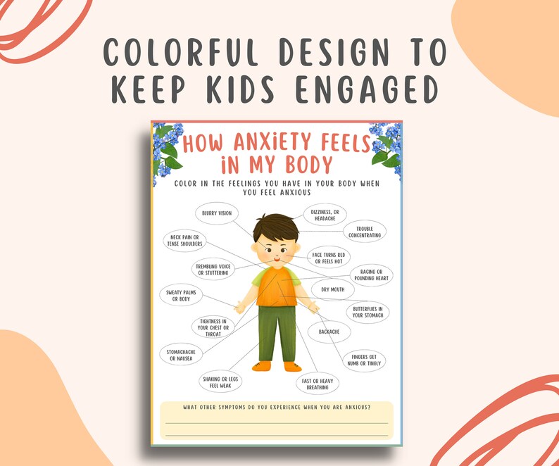 Anxiety Symptoms Body Signals Worksheet for Kids and Teens, Fillable ...